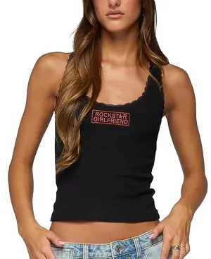 EDIKTED Rockstar Girlfriend Lacey Trimmed Tank