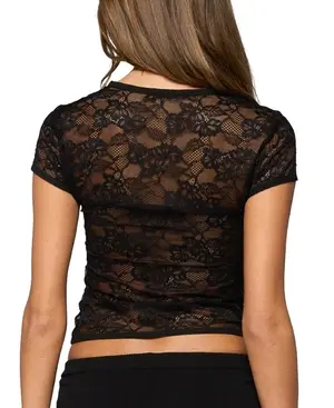 EDIKTED Sheer Lace Hook & Eye Top