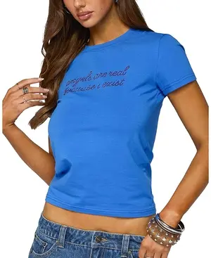 EDIKTED Angels Are Real" Graphic T-shirt - Blue