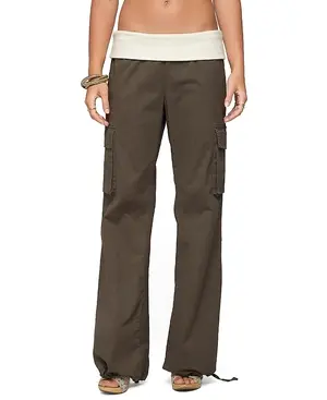EDIKTED Jolee Contrast Ribbed Foldover Cargo Pants