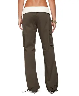 EDIKTED Jolee Contrast Ribbed Foldover Cargo Pants
