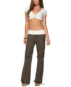 EDIKTED Jolee Contrast Ribbed Foldover Cargo Pants