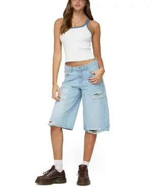 EDIKTED Distressed Low Rise Bermuda Shorts