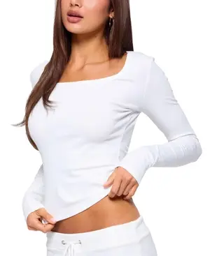 EDIKTED Flossy Ribbed Long Sleeve T-shirt - White