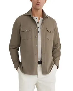 REISS Astra Cotton Twin Pocket Shirt Soft Sage