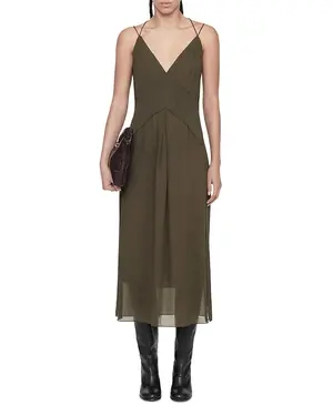 ALLSAINTS Fawn Pleated Midi Dress - Washed Khaki