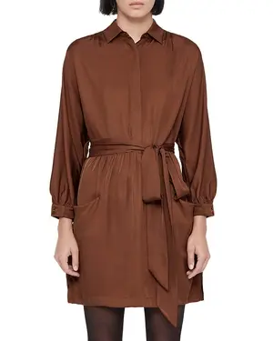 ALLSAINTS Noora Belted Shirt Dress - Rust Red