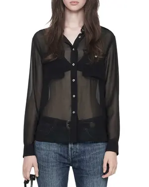 ALLSAINTS Maven Sheer Military Shirt - Sheer Black