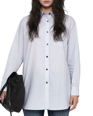 ALLSAINTS Kaia Cotton Oversized Shirt Ice Blue
