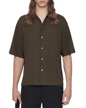 ALLSAINTS Archer Oversized Point Collar Shirt - Dark Olive