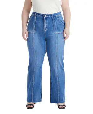 BAYEAS High Rise Straight Leg Raw Edge Denim Jeans