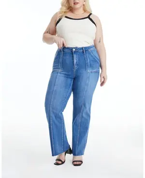 BAYEAS High Rise Straight Leg Raw Edge Denim Jeans