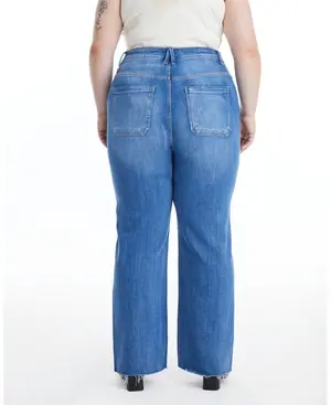 BAYEAS High Rise Straight Leg Raw Edge Denim Jeans