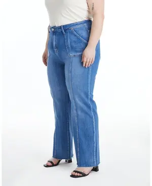 BAYEAS High Rise Straight Leg Raw Edge Denim Jeans