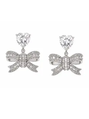 SELF-PORTRAIT Crystal Bow Drop Earrings - Silver