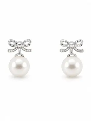 SELF-PORTRAIT Self-Portrait Crystal And Pearl Bow Earrings Silver