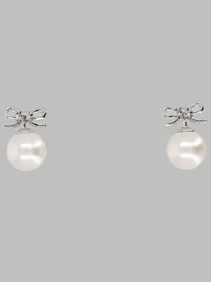 SELF-PORTRAIT Crystal And Pearl Bow Earrings - Silver