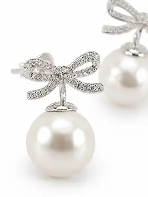 SELF-PORTRAIT Crystal And Pearl Bow Earrings - Silver