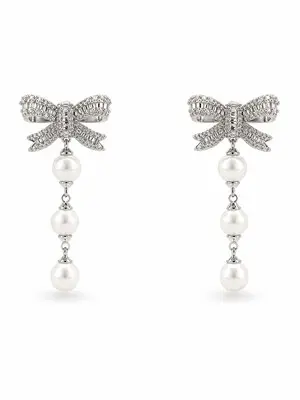 SELF-PORTRAIT Bow Pearl Drop Earrings - Silver