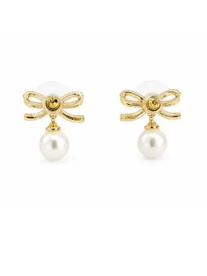 SELF-PORTRAIT Crystal Bow And Pearl Drop Earrings - Gold