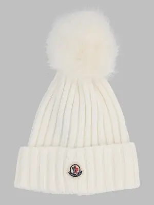 Moncler Wool Beanie With Pom Pom - White