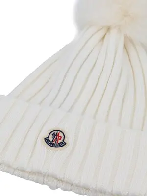 Moncler Wool Beanie With Pom Pom - White