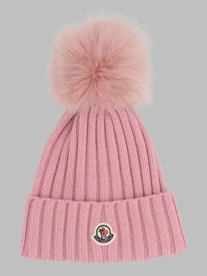 Moncler Wool Beanie With Pom Pom - Pink