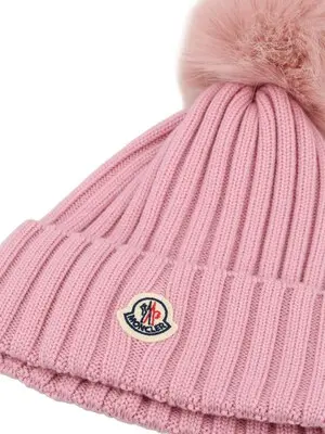Moncler Wool Beanie With Pom Pom - Pink