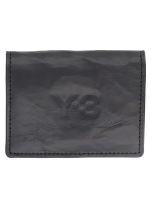 Y3 Portacarte In Pelle Con Logo - Black