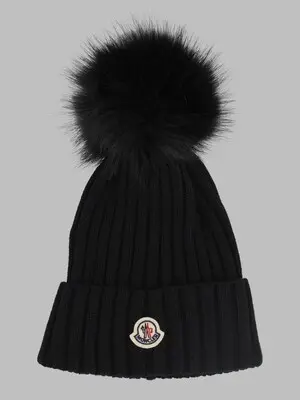 Moncler Ribbed Wool Beanie With Pom Pom