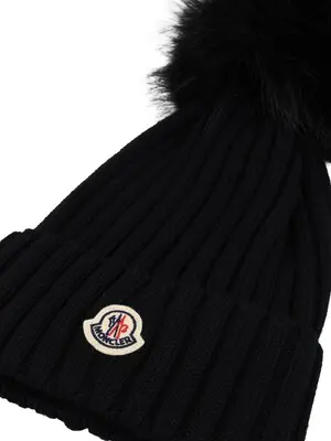Moncler Ribbed Wool Beanie With Pom Pom