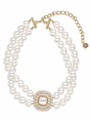 SELF-PORTRAIT Pearl And Crystal Choker Necklace - Gold