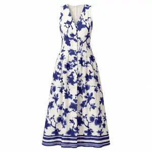 EXQUISE Zeta Sleeveless V Neck Midi Dress