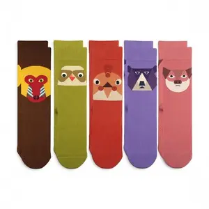 SEMIBOLD Brown / Orange Everyday Crew Socks Animal Pattern Five Pack - Brown/orange