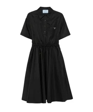 Prada Triangle Logo Drawstring Midi Dress - Black