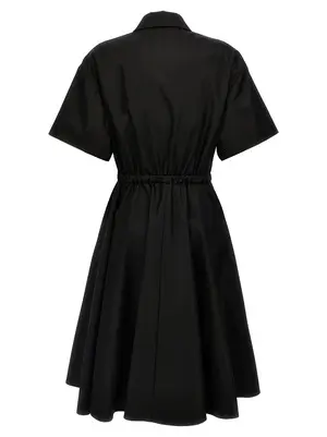 Prada Triangle Logo Drawstring Midi Dress - Black