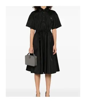 Prada Triangle Logo Drawstring Midi Dress - Black