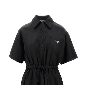 Prada Triangle Logo Drawstring Midi Dress - Black