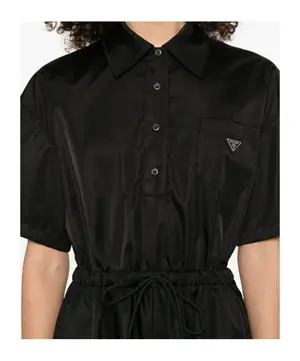 Prada Triangle Logo Drawstring Midi Dress - Black