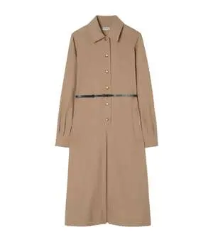 Burberry Wool Midi Shirt Dress With Calfskin Belt