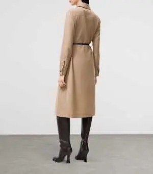 Burberry Wool Midi Shirt Dress With Calfskin Belt