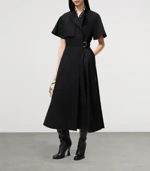 Burberry Wool Twill Midi Wrap Dress