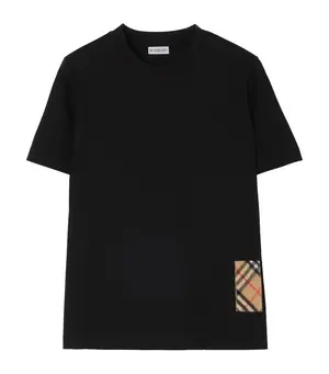 Burberry Cotton T-shirt With Check Patch - Black