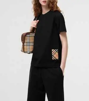Burberry Cotton T-shirt With Check Patch - Black