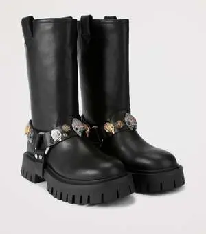 Kurt Geiger Leather Eagle Harness Biker Boots