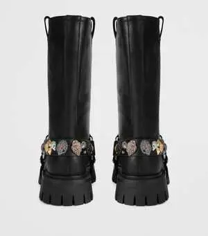 Kurt Geiger Leather Eagle Harness Biker Boots