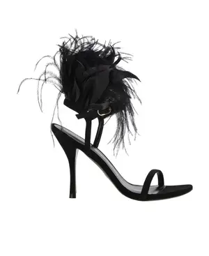 STUART WEITZMAN Feather-detailed Open-toe Slingback Sandals - Black