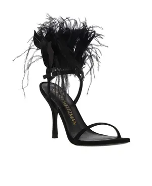 STUART WEITZMAN Feather-detailed Open-toe Slingback Sandals - Black