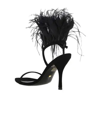STUART WEITZMAN Feather-detailed Open-toe Slingback Sandals - Black