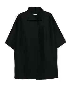 Harris Wharf London Short Sleeve Collared Wool Coat - Black